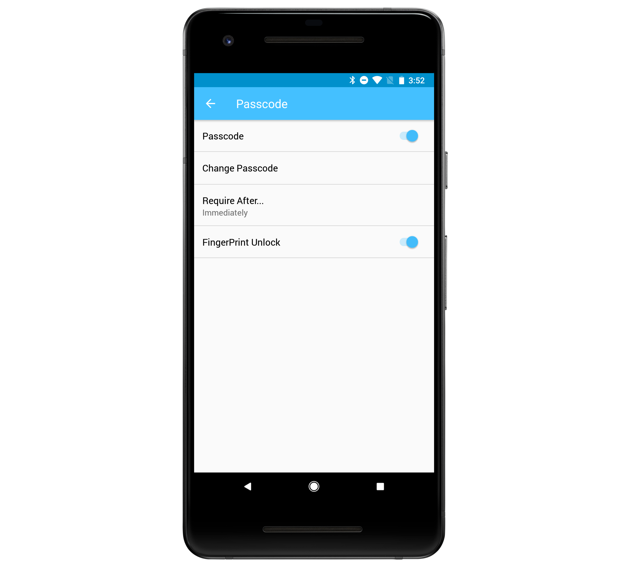 Passcode + Biometrics in-app options in Day One for Android
