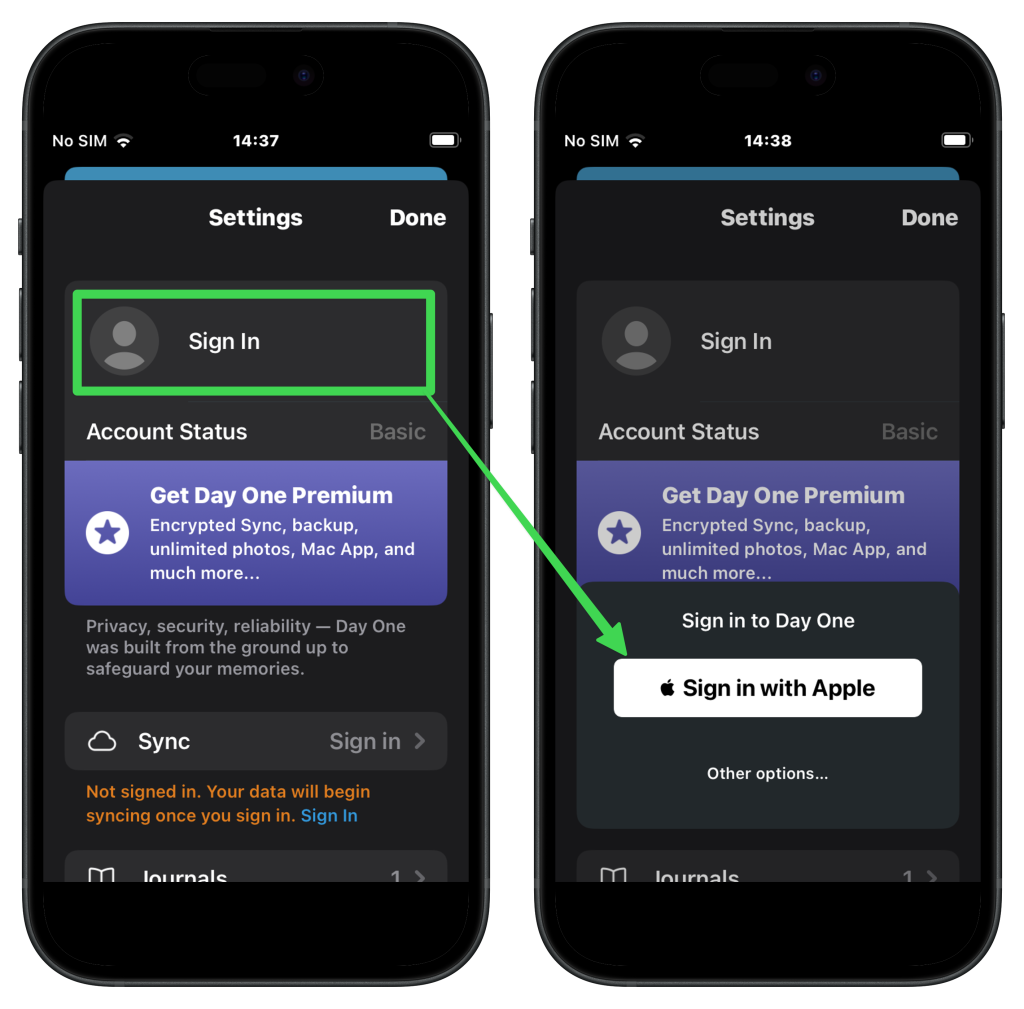 Sign In/Sign Out with Day One Sync