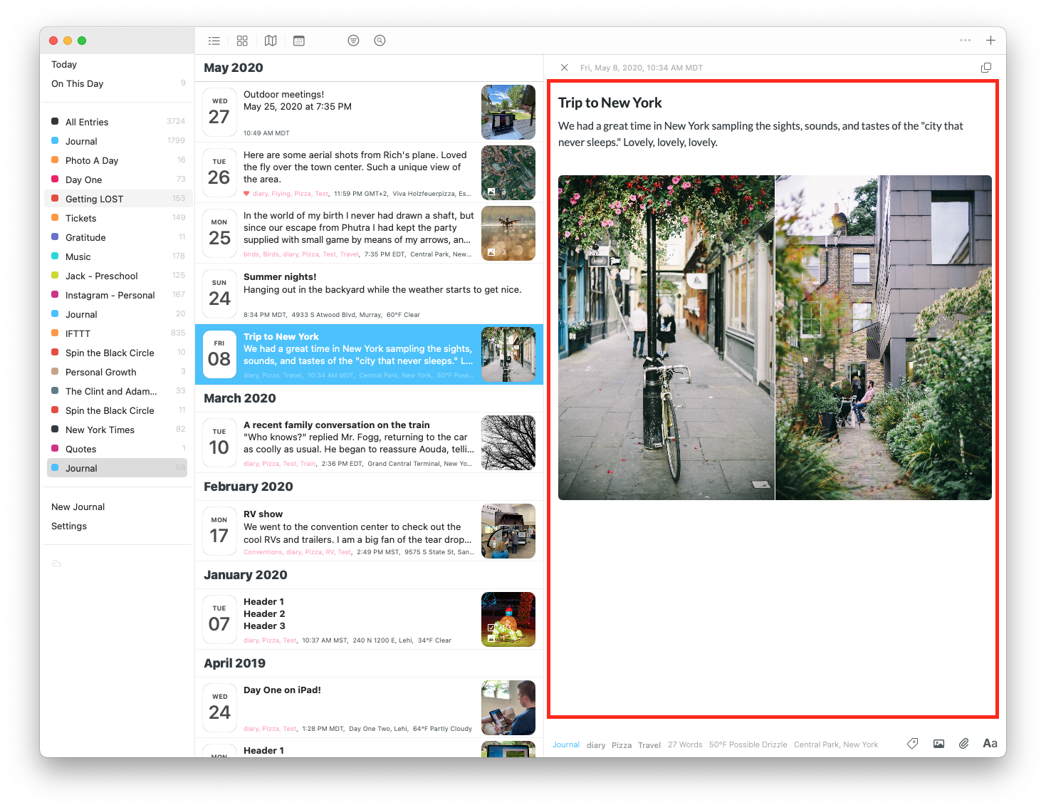 Editing and formatting in Day One for macOS